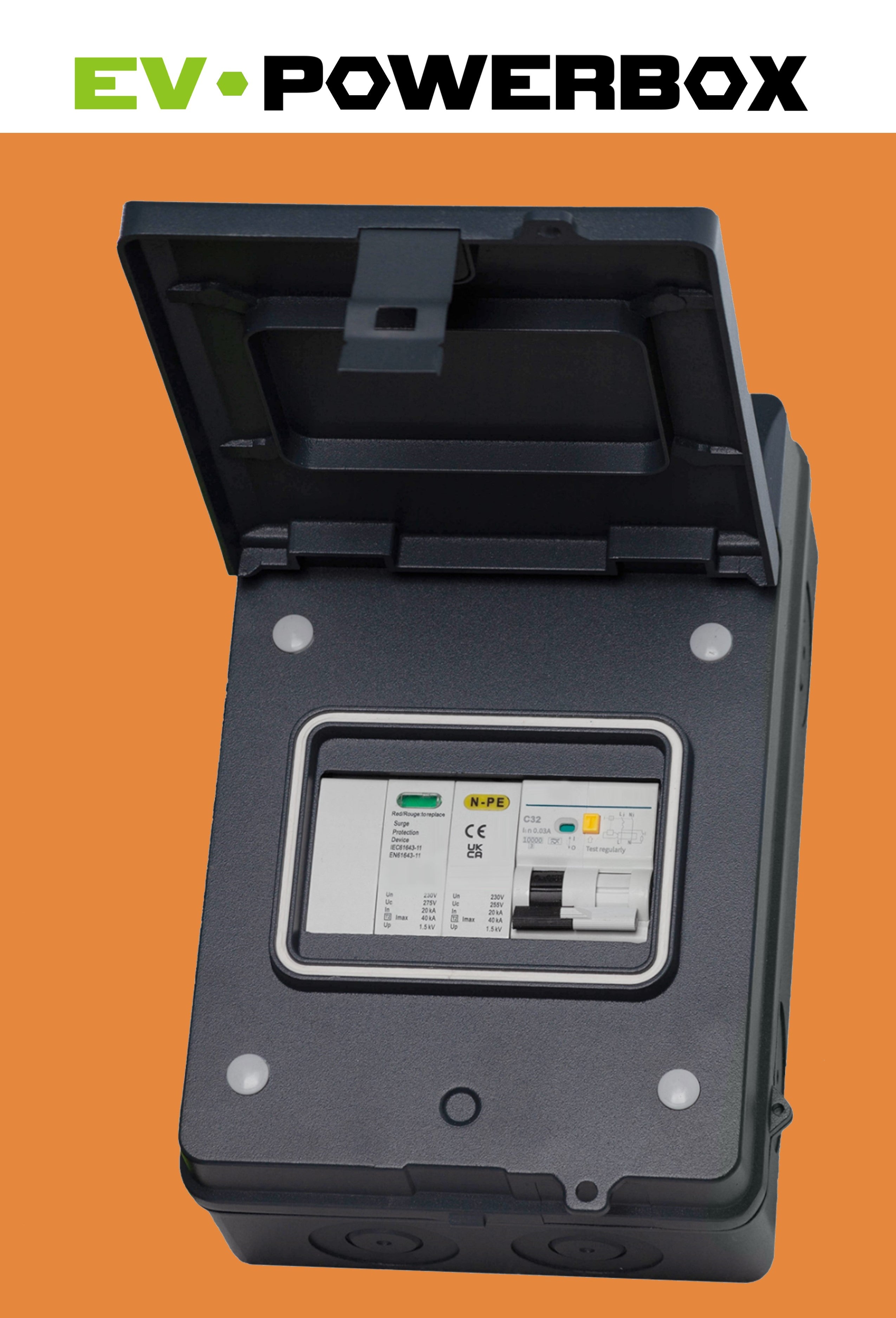 EV POWERBOX IP65 Metal, Black - 5 module IP65 Metal EV Enclosure with ...