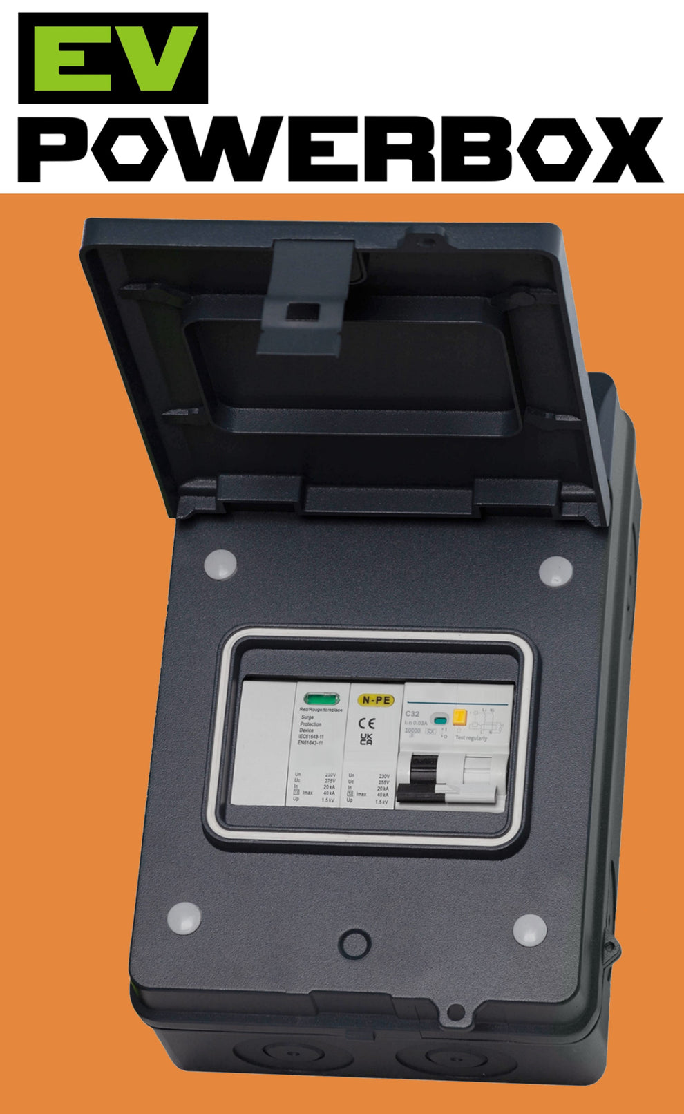 EV POWERBOX IP65 Metal, Black - 5 module IP65 Metal EV Enclosure with ...
